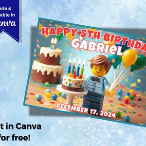 Editable Building Block Birthday Banner Boy Party Decorations Party ...