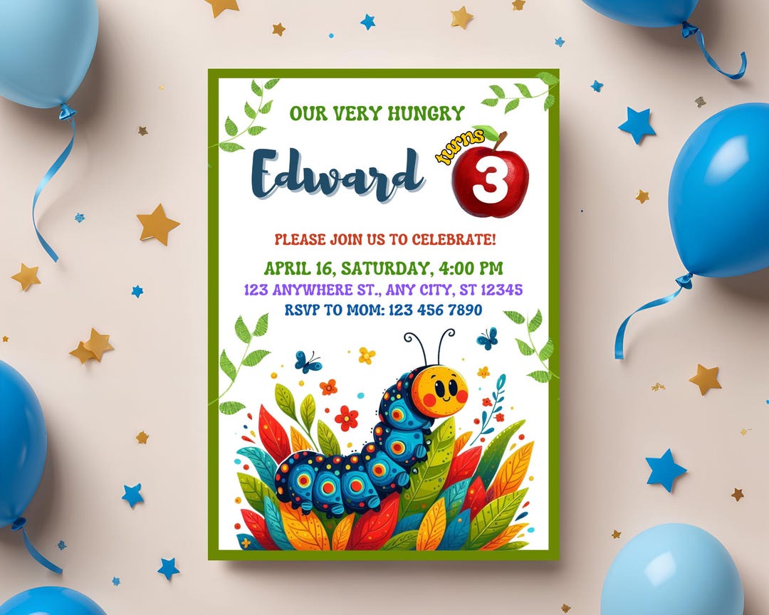 Very Hungry Caterpillar First Birthday Invitation Editable Canva ...