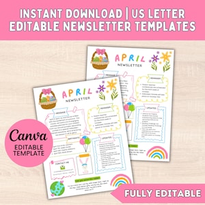 April Classroom Newsletter Template Printable Monthly Teacher Template ...