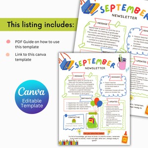 September Classroom Newsletter Template Printable Monthly Teacher ...