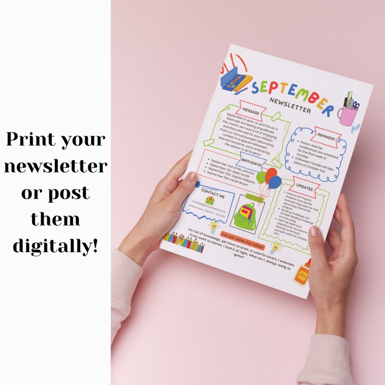 September Classroom Newsletter Template Printable Monthly Teacher ...