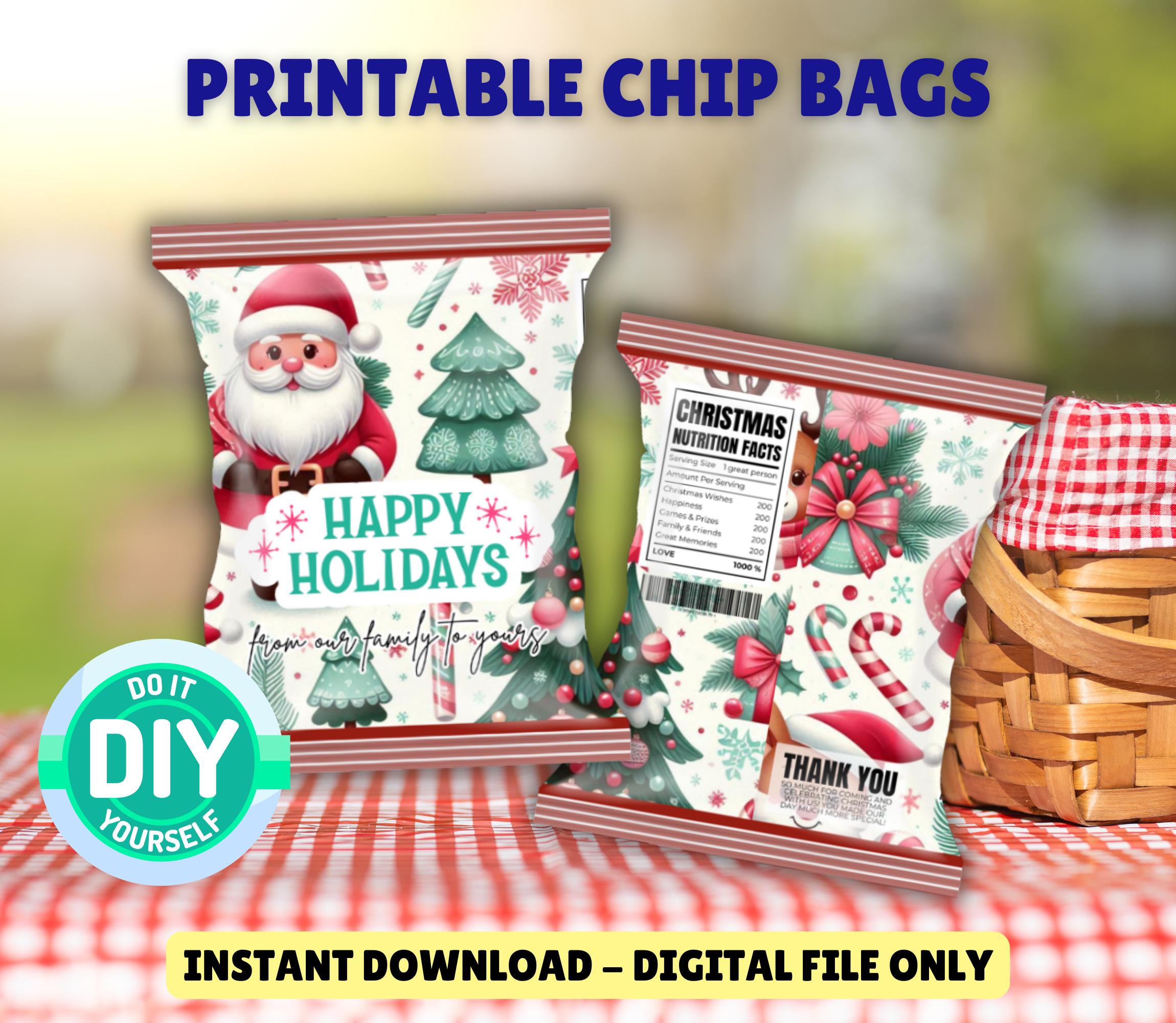 Christmas Chip Bag Wrapper Printable Holiday Party Favors Treat ...