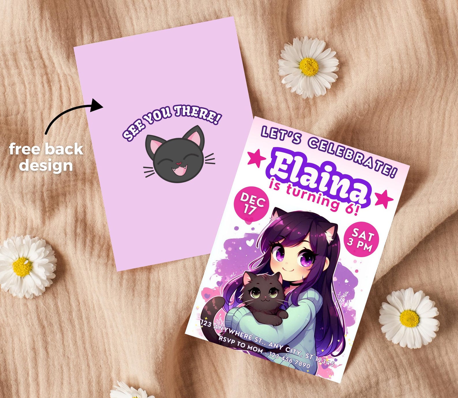 Little Aphmau Birthday Party Invitation, Printable Cat Lover Girl Evite ...