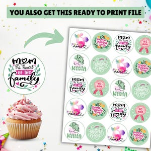 Printable Mother's Day Cupcake Topper PNG, Best Mom Ever Party Decor ...