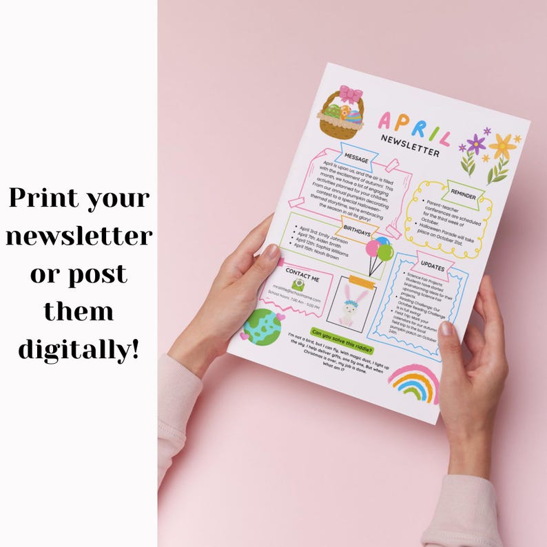 April Classroom Newsletter Teacher Editable Template, Printable Monthly ...