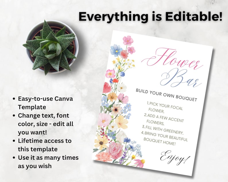 Flower Bar Sign Printable Template, Build Your Own Bouquet Table Sign ...