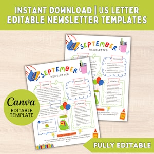 September Classroom Newsletter Template Printable Monthly Teacher ...