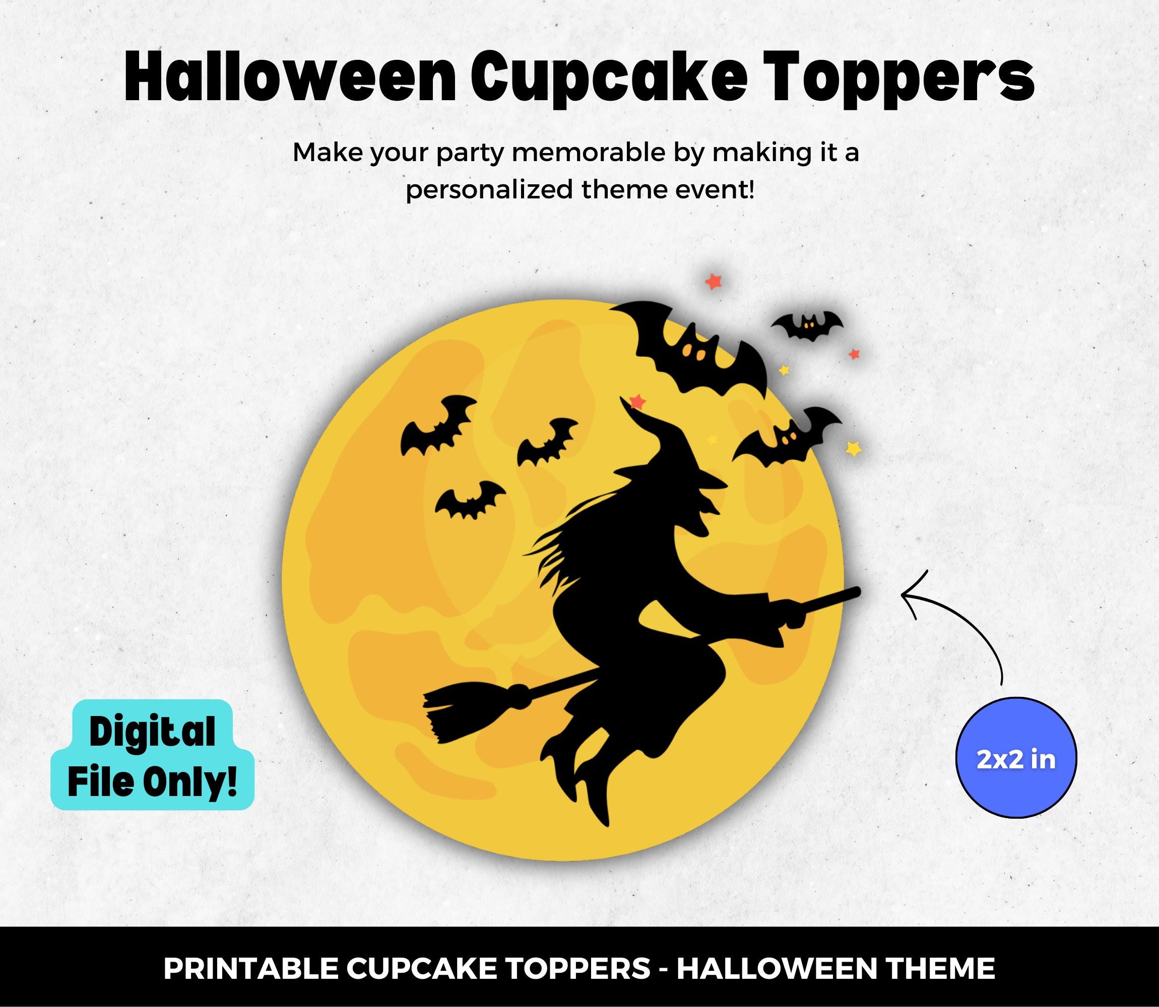 12 Halloween Cupcake Toppers Printable Spooky Ghost Witch Zombie Cat ...