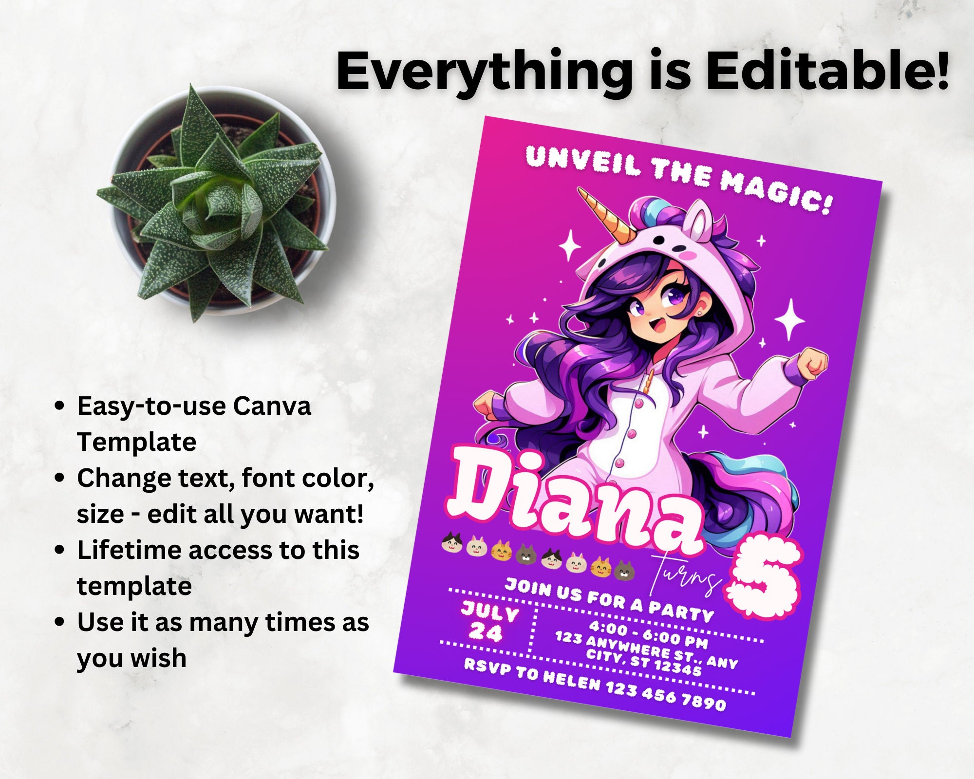 Aphmau Birthday Invitation Printable Unicorn Girl Birthday Invitation ...