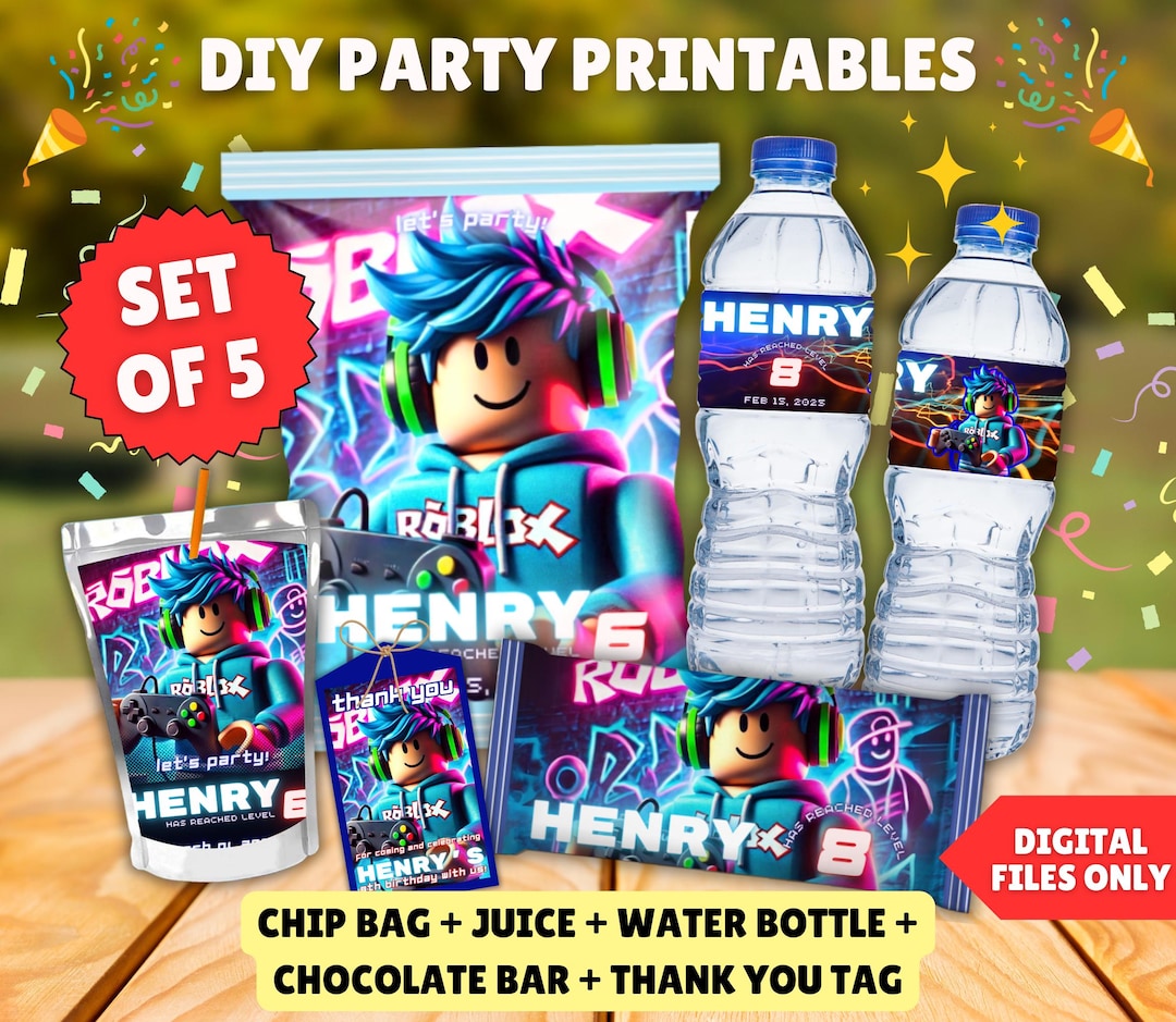 Blox Boy Chip Bag Juice Label Water Bottle Label Birthday Thank You ...