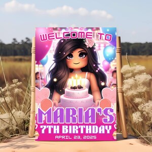 Roblox Girl Birthday Welcome Sign Editable Template Pink Poster Decor ...