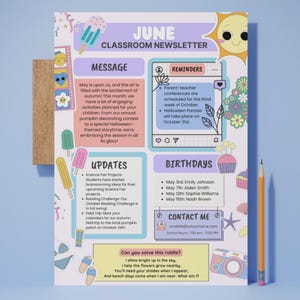 Editable June Newsletter Template Monthly Teacher Template Summer ...