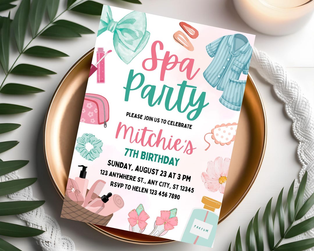 Editable Girls Spa Party Birthday Invitation Template, Tween Pamper ...