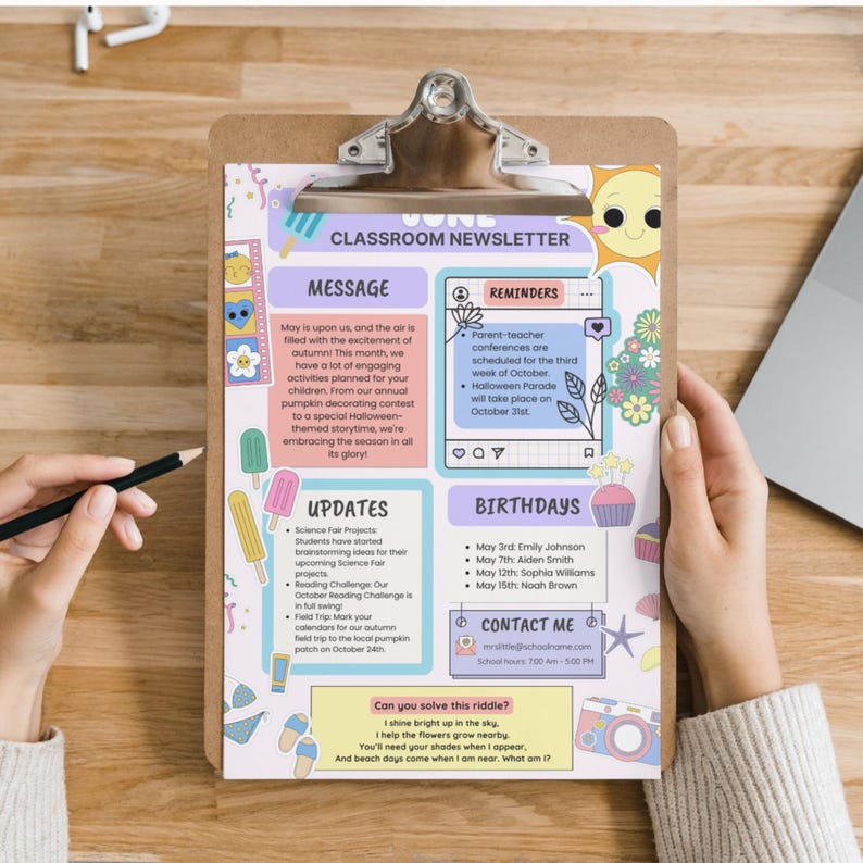 Editable June Newsletter Template Monthly Teacher Template Summer ...
