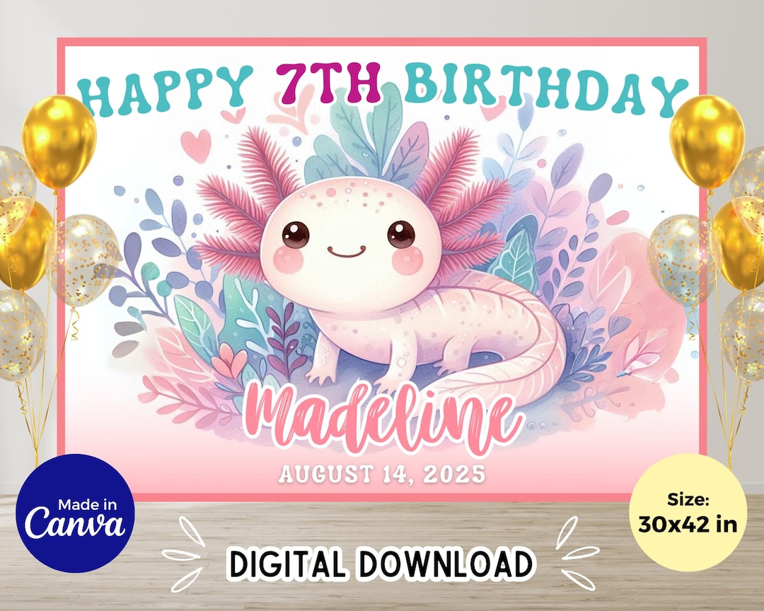 Axolotl Birthday Banner Editable Template Under the Sea Birthday Party ...