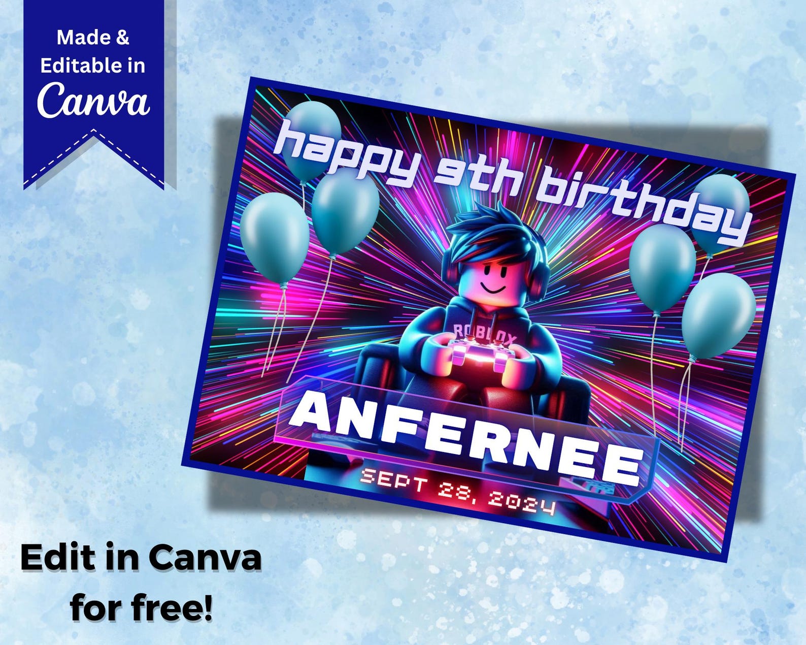 Blox Theme Birthday Banner Editable Template, Video Gamer Decorations ...