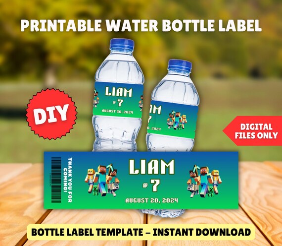 Minecraft Water Bottle Label Template 24PCS Water Bottle Labels For