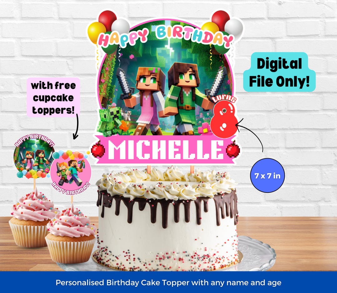 Minecraft Cake Topper Customizable Minecrafter Girl Birthday Cake ...