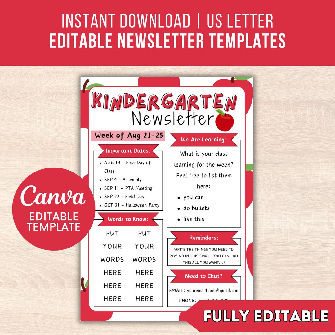 EDITABLE Classroom Newsletter Template, Newsletter Template, School ...