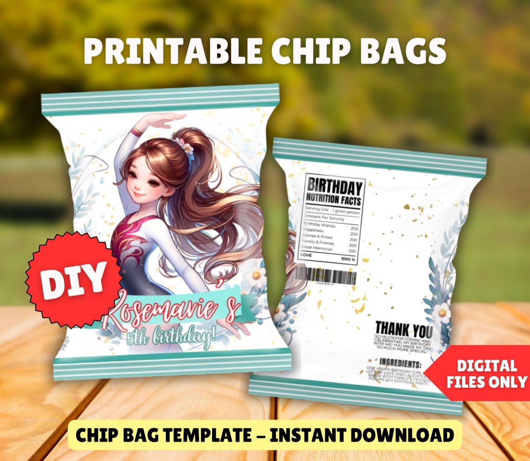 Personalized Gymnast Chip Bags for Birthday Party DIY Gift Bag Girl ...