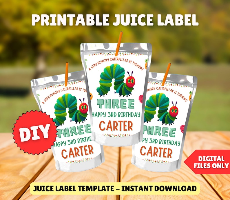 Caterpillar Juice Label Printable Template DIY Hungry Caterpillar Capri ...