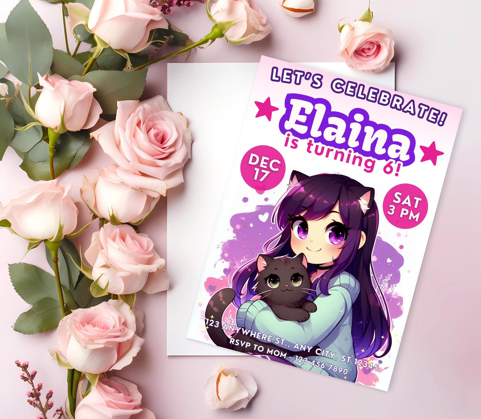 Little Aphmau Birthday Party Invitation, Printable Cat Lover Girl Evite ...