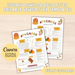 November Classroom Newsletter Template Printable Monthly Teacher ...