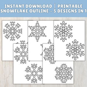 5 Printable Snowflake Outline Template PDF Coloring Page Winter Snow ...
