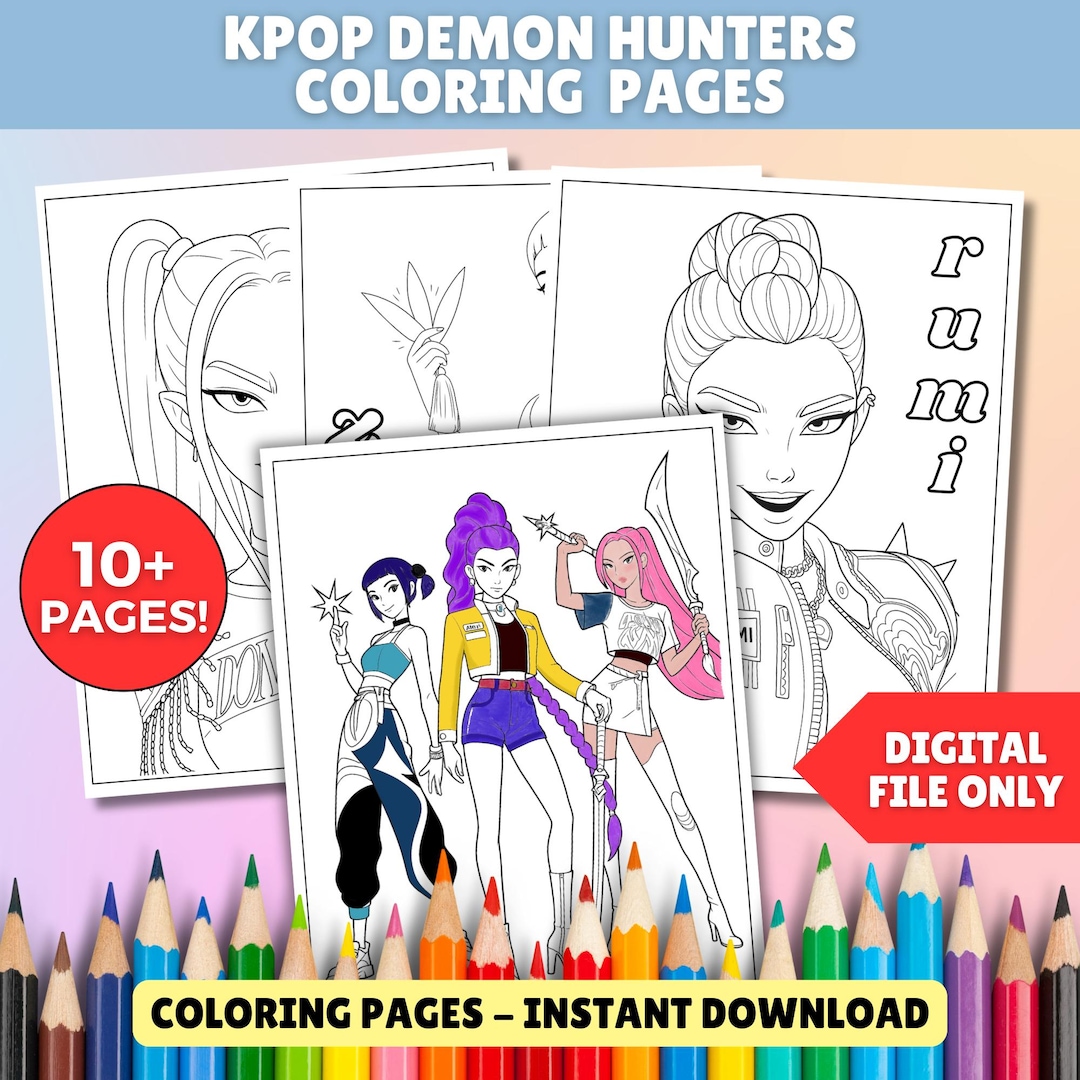 Kpop Demon Hunters Coloring Page Printable PDF Coloring Book for Kids ...