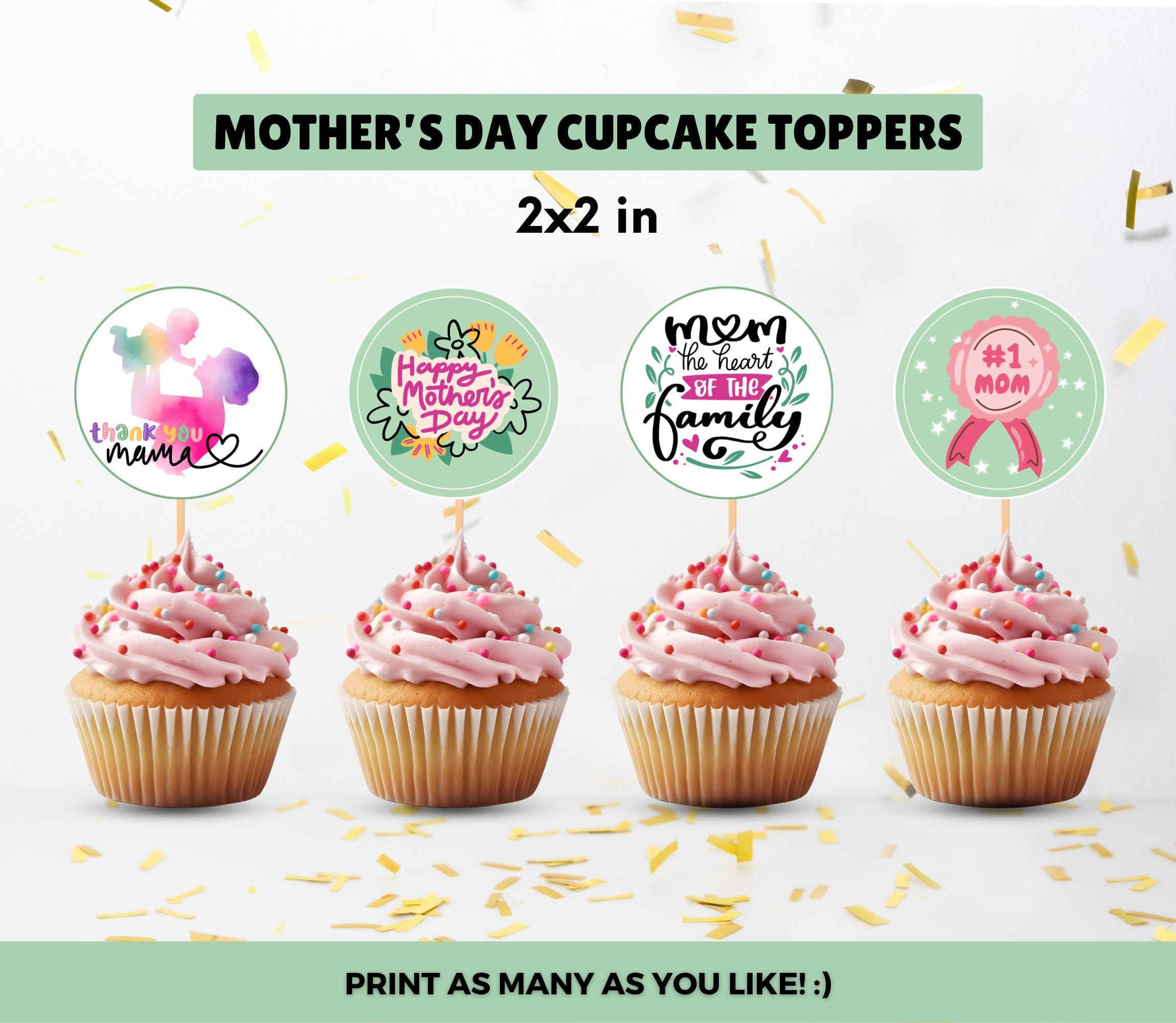 Printable Mother's Day Cupcake Topper PNG, Best Mom Ever Party Decor ...