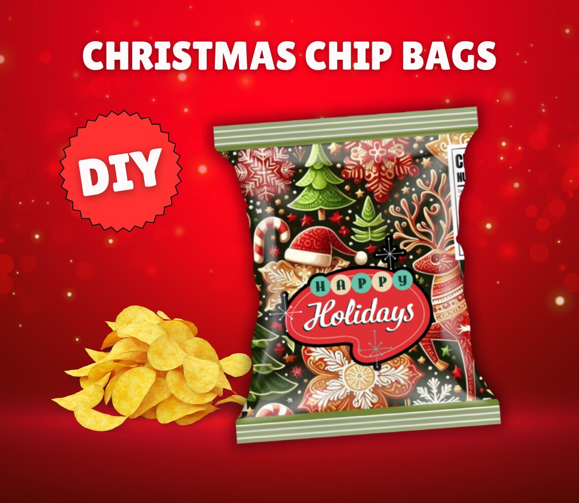 Printable Christmas Chip Bag Wrapper Template Holiday Party Favors ...