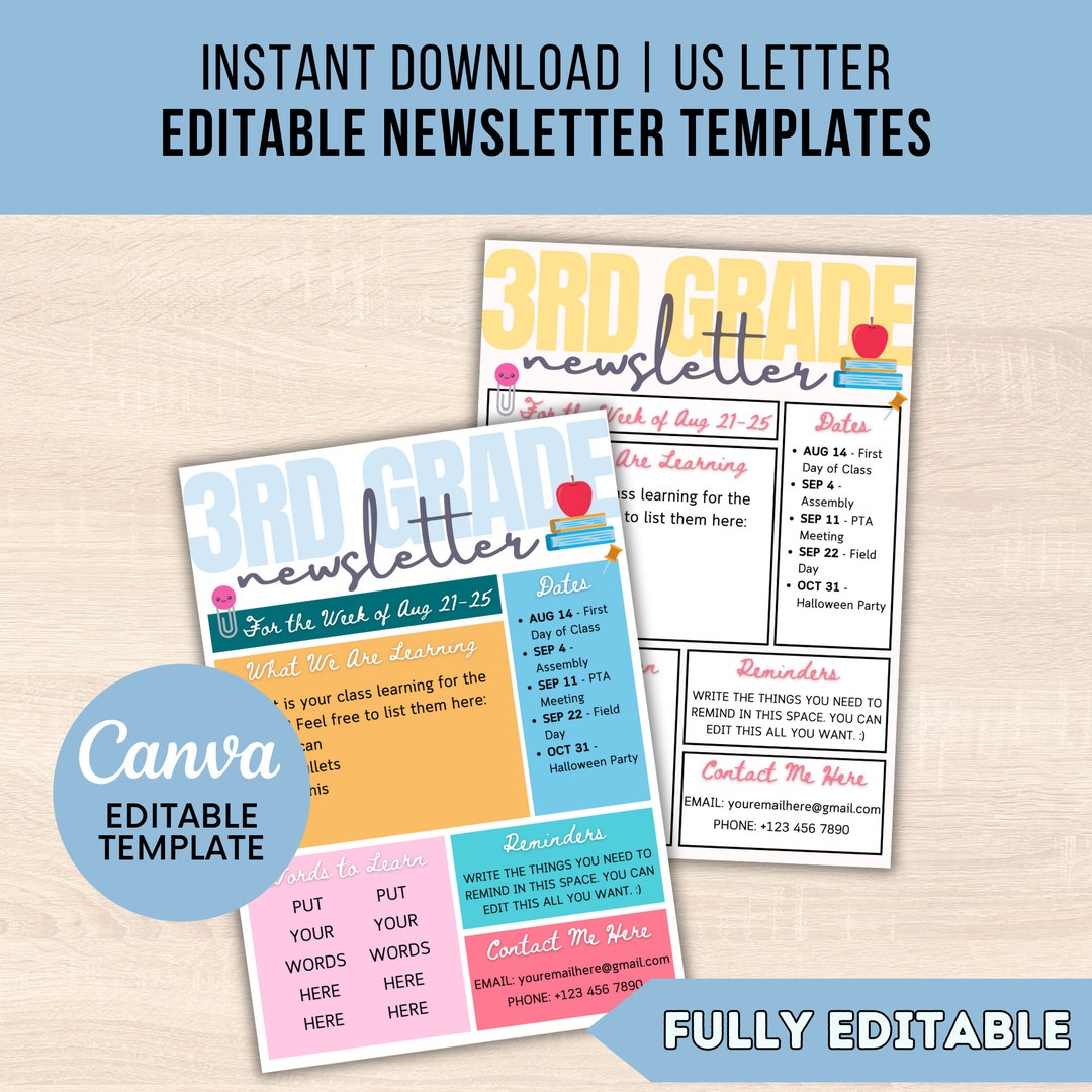 EDITABLE Classroom Newsletter Template Newsletter for Teacher School ...