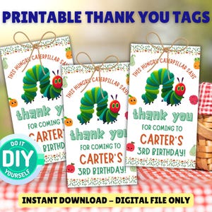 Editable Hungry Caterpillar Birthday Thank You Tags Template Customized ...