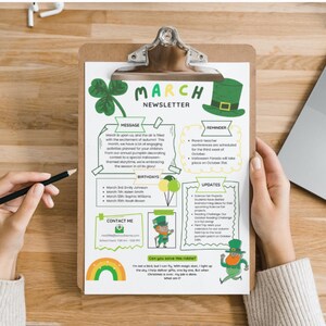 March Classroom Newsletter Template Printable Monthly Teacher Template ...