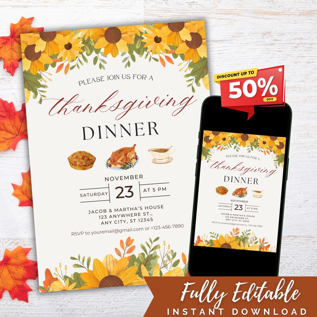 Thanksgiving Invitation Template Friendsgiving Invite SELF EDITABLE ...
