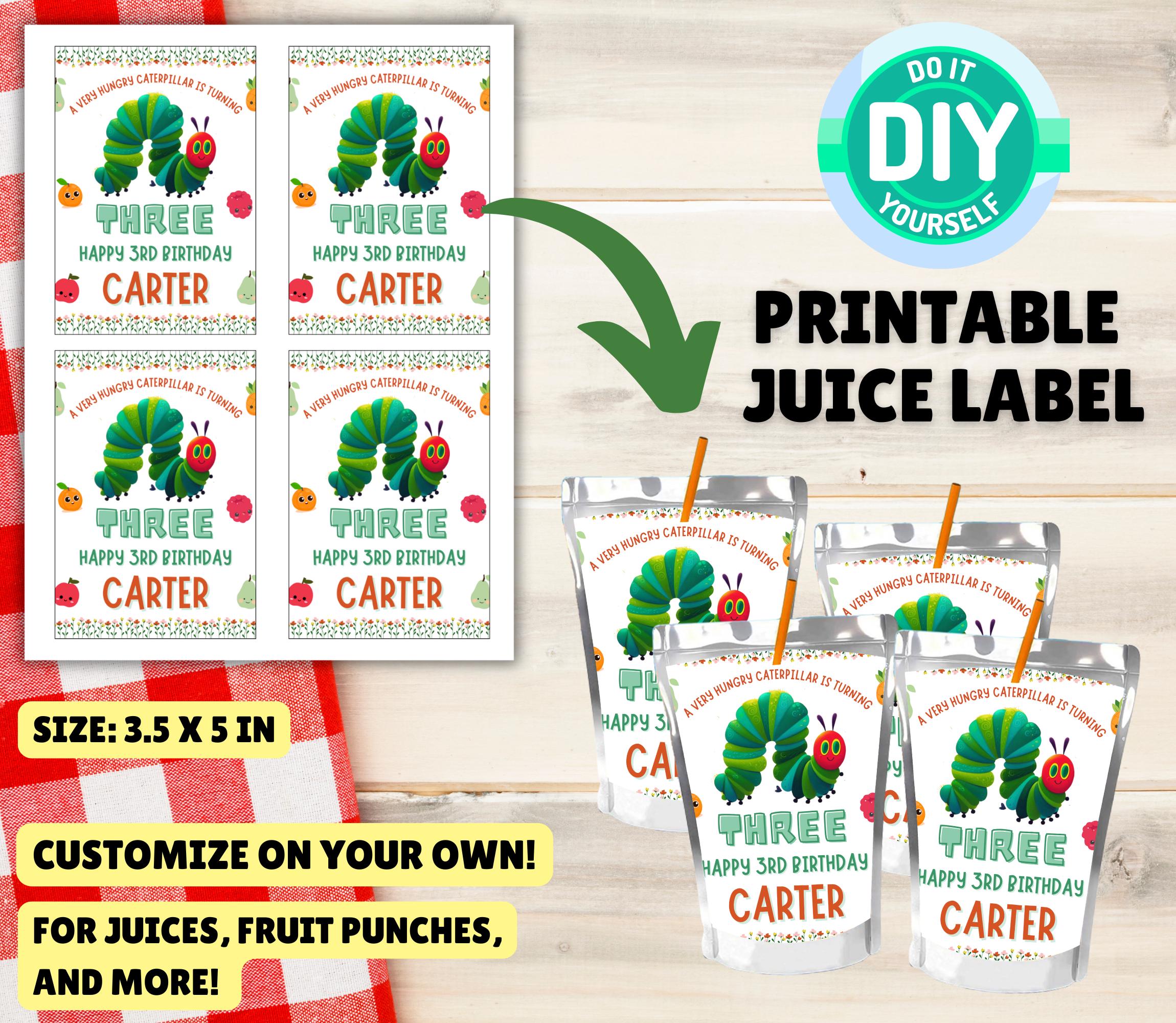 Hungry Caterpillar Juice Label Printable Template, DIY Capri Sun Party ...