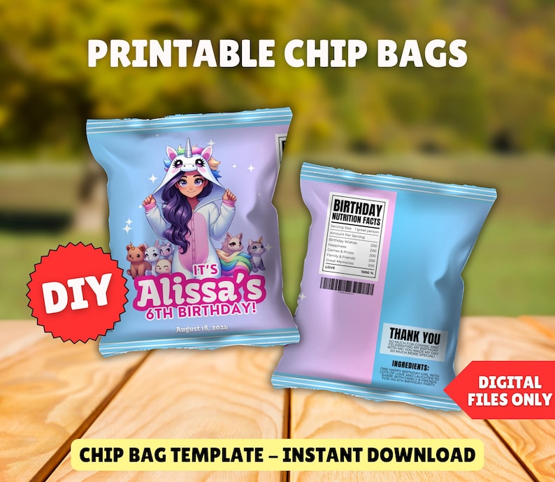 Aphmau Chip Bag Printable Template, Personalized Girl Gamer Party Favor ...
