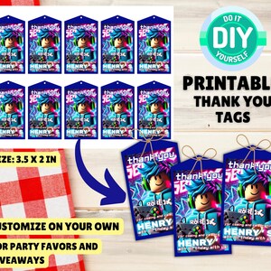 Blox Boy Thank You Tags Editable Template Customizable DIY Rblox Thank ...