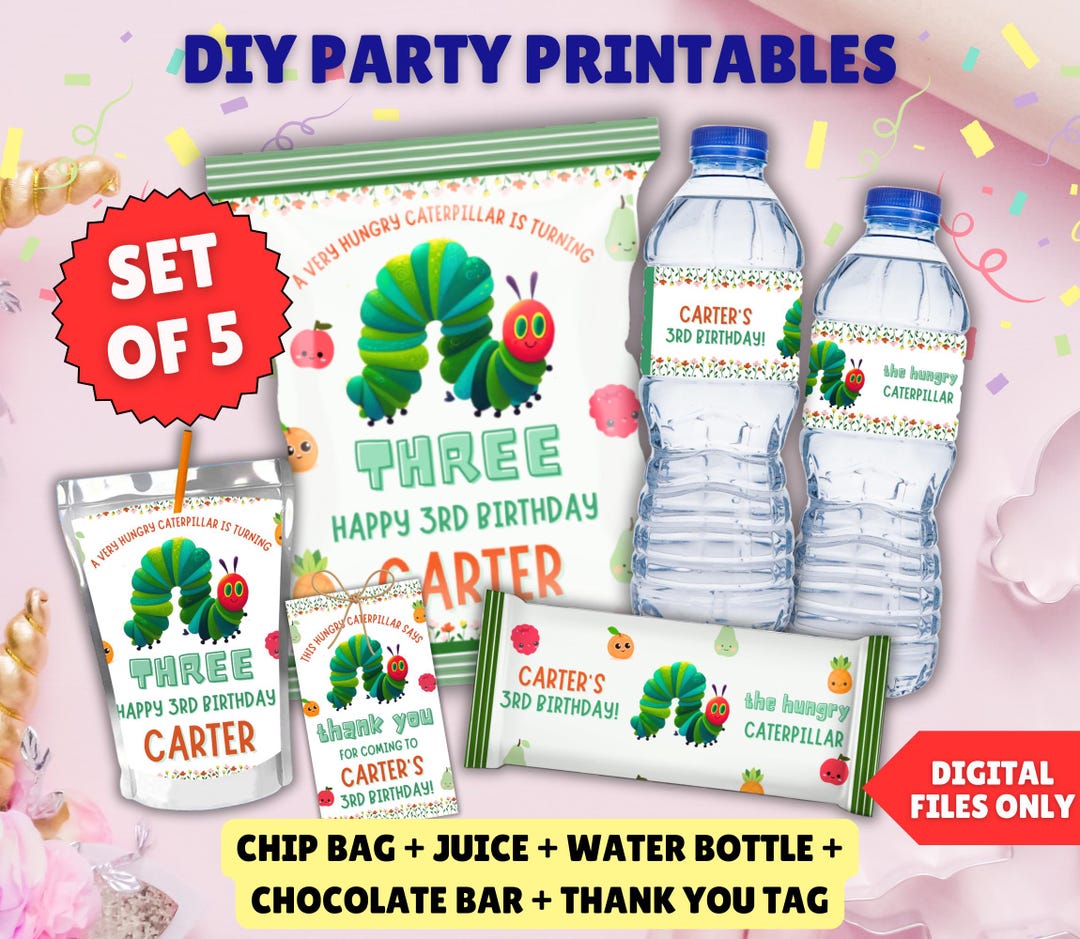 Editable Hungry Caterpillar Birthday Party Bundle, Printable Chip Bag ...