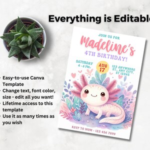 Editable Axolotl Birthday Invitation Pastel for Girl Printable Under ...