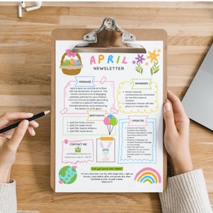 April Classroom Newsletter Template Printable Monthly Teacher Template ...