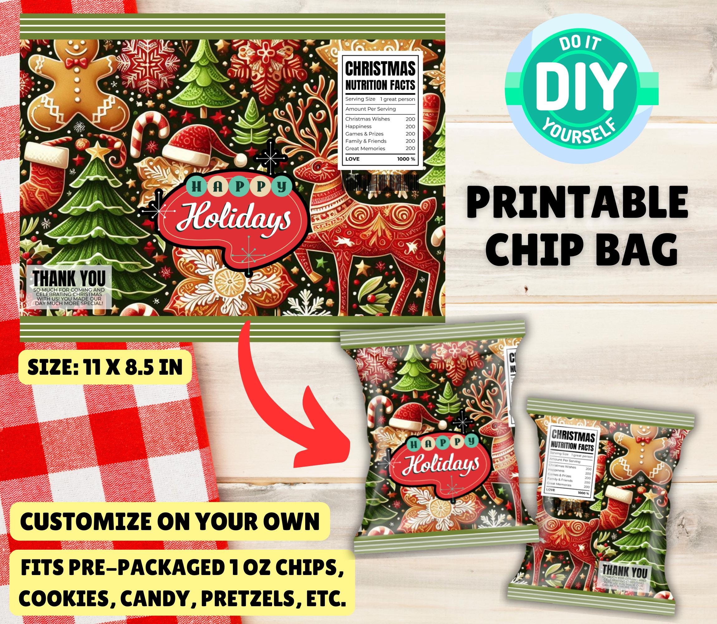 Printable Christmas Chip Bag Wrapper Template Holiday Party Favors ...