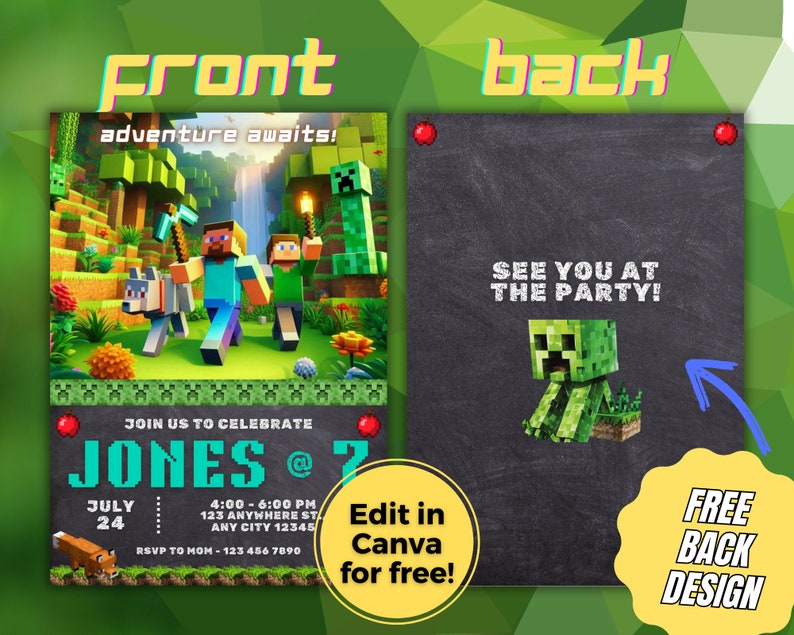 Editable Minecrafter Birthday Invitation Minecraft Creeper Invite ...