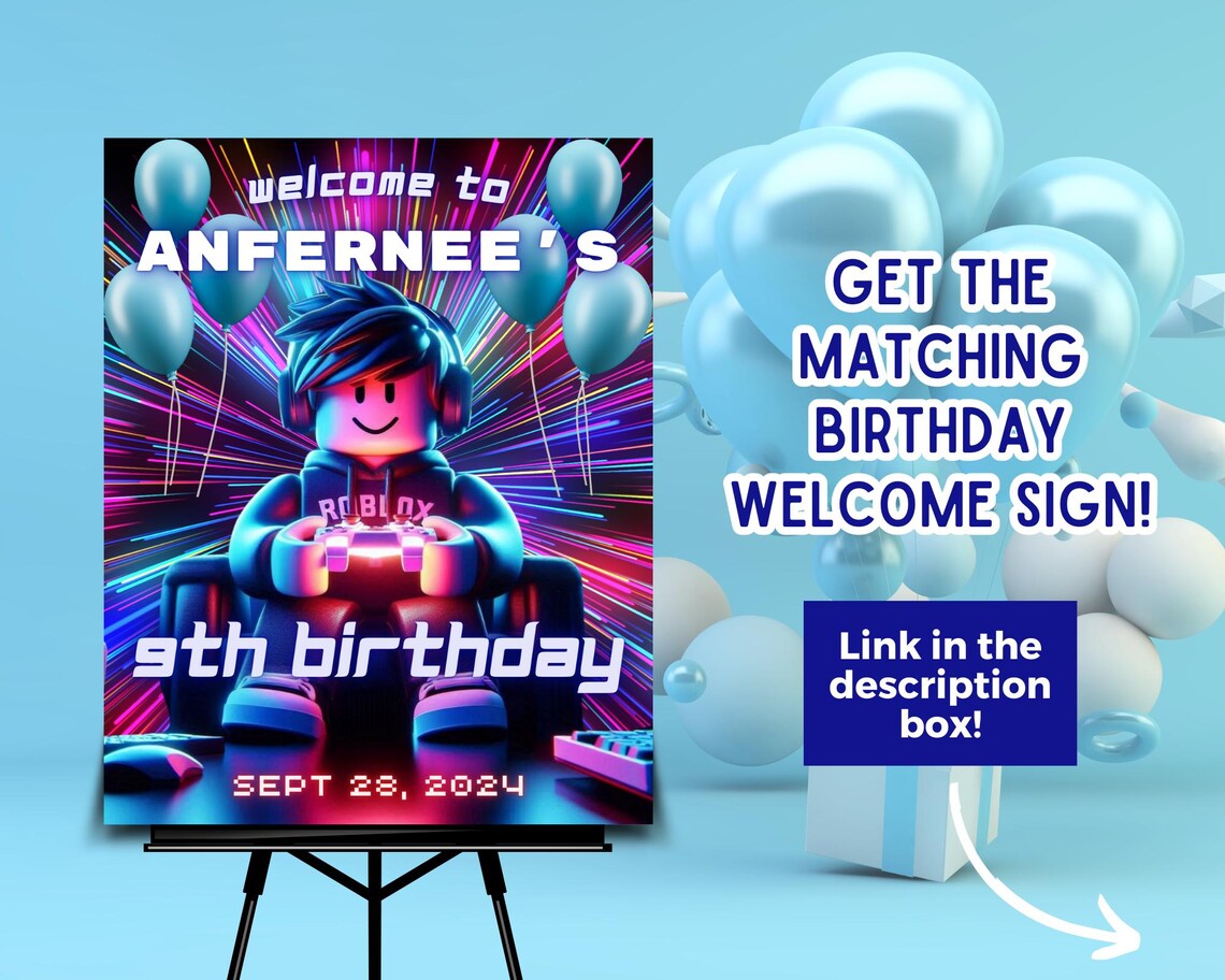 Blox Theme Birthday Banner Editable Template, Video Gamer Decorations ...