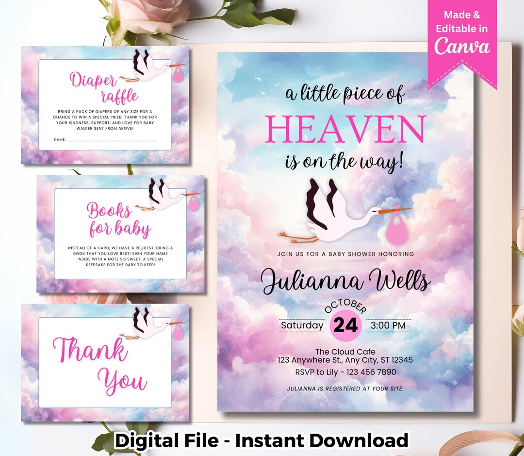 Editable Piece of Heaven Baby Shower Invitation, Heaven Sent Theme ...