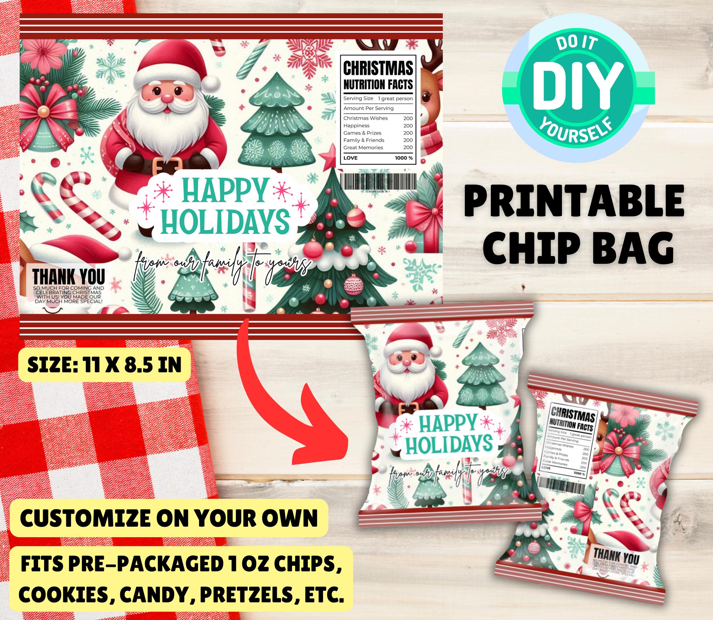 Christmas Chip Bag Wrapper Printable Holiday Party Favors Treat ...