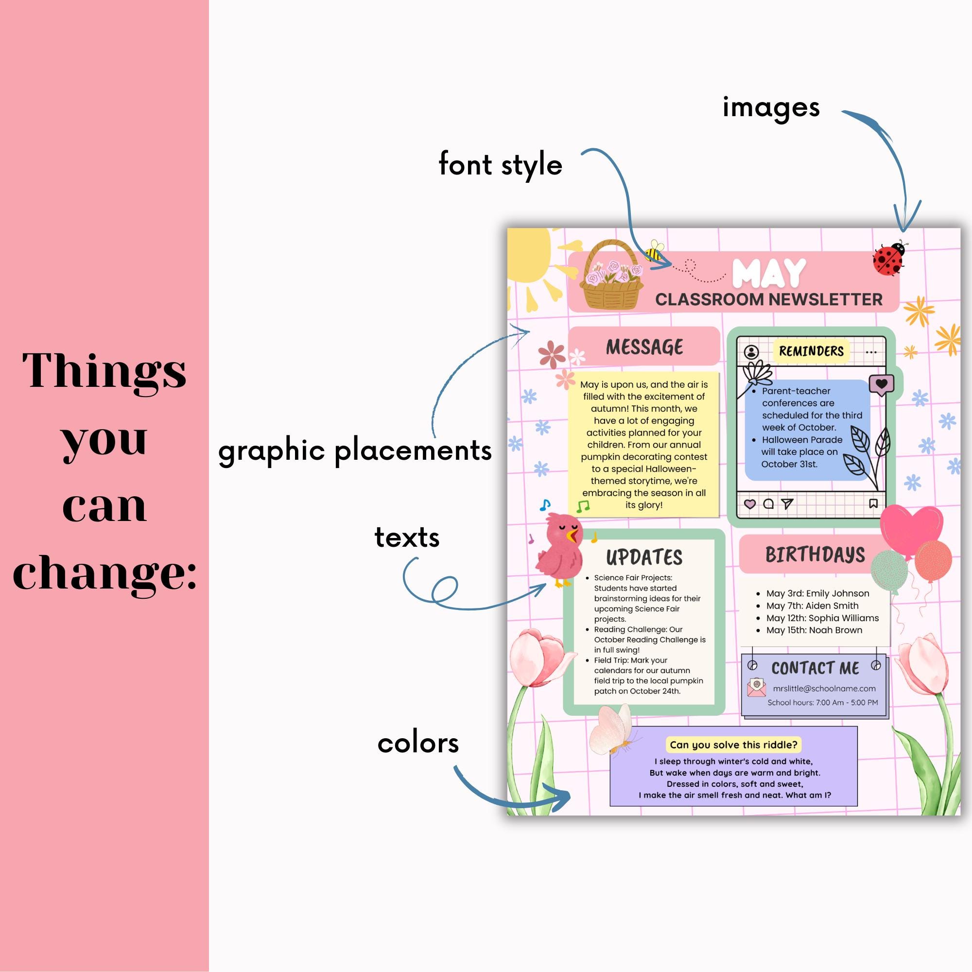 Editable May Spring Classroom Newsletter Template Monthly Teacher ...