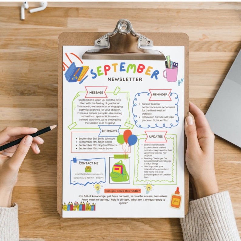 September Classroom Newsletter Template Printable Monthly Teacher ...