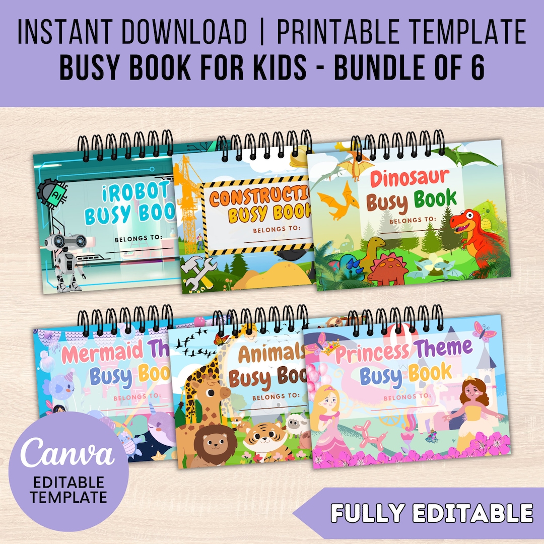 Kids Busy Book Bundle: 6 Themes, Printable Activities (canva Editable ...