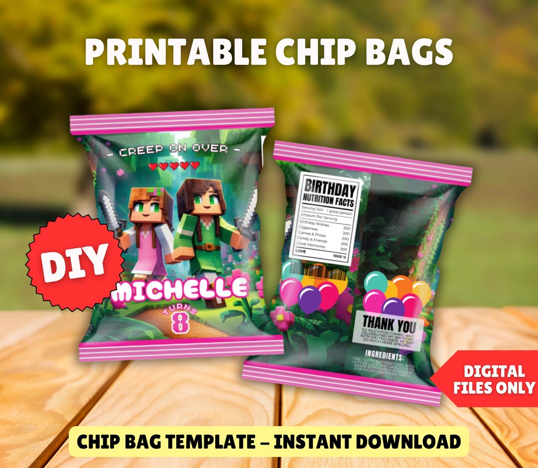 Minecrafter Potato Chip Bag Printable Template Custom DIY Personalized ...